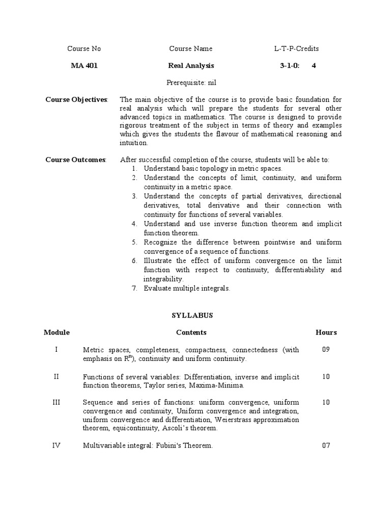 Syllabus Real Analysis | PDF | Real Analysis | Continuous Function