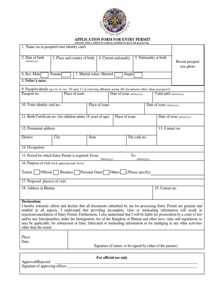 Application Form For Entry Permit: (Dd/mm/yyyy) | PDF | Identity ...