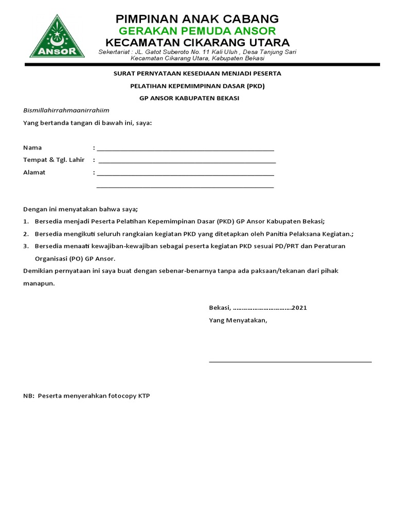 Form Kesiapan Peserta PKD | PDF