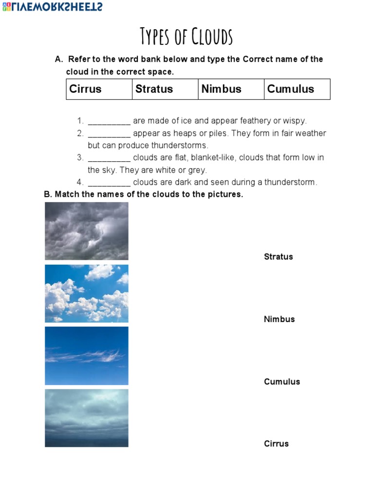 Types of Clouds: Cirrus Stratus Nimbus Cumulus | PDF