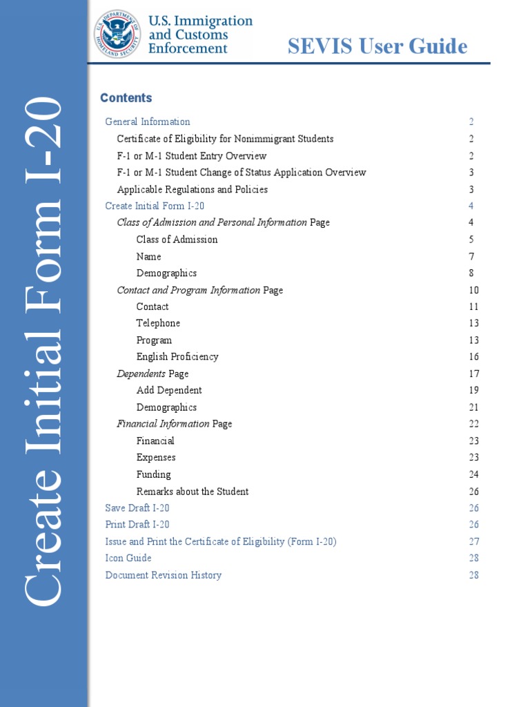 SEVIS Create Initial Form I-20 User Guide | PDF | Cultural ...