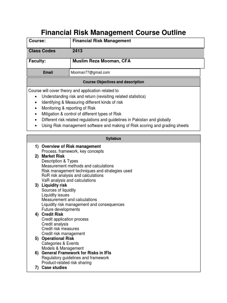 0 FRM Outline v1 F20 | PDF | Risk Management | Risk