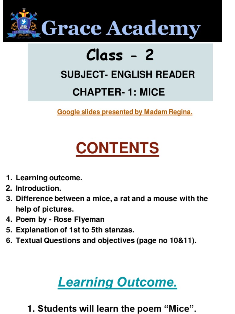 Class 2 English Reader Chapter 1 Mice | PDF | Mouse