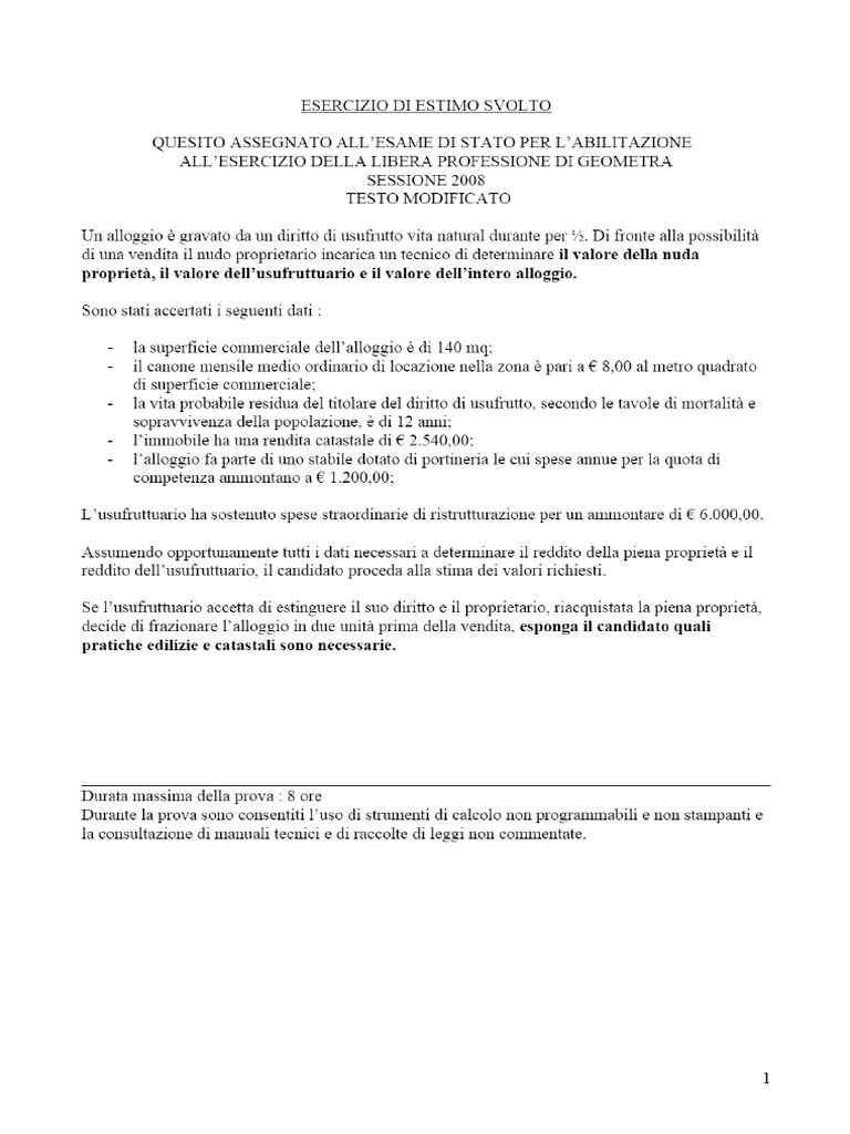 Esercizio Di Estimo Svolto - PDF | PDF