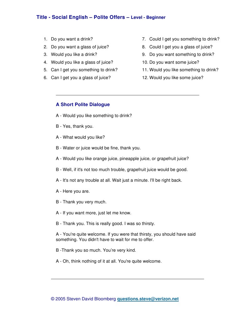 Conversation - Polite Dialogue Social English | PDF