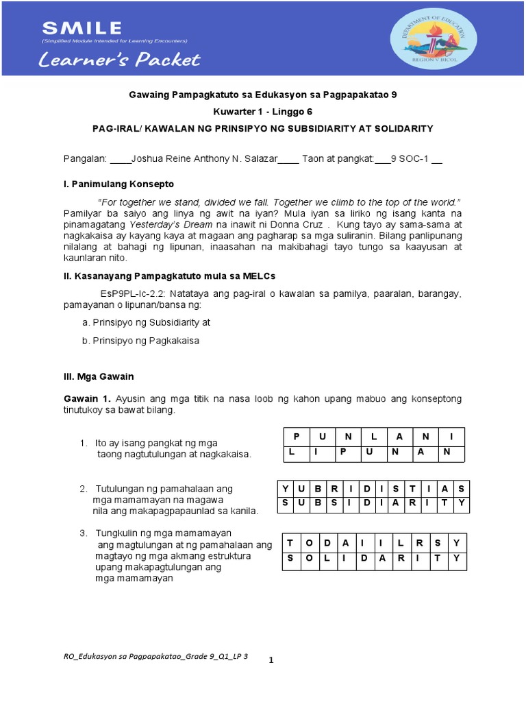 LP Esp 9 q1 Linggo6 Del Valle | PDF