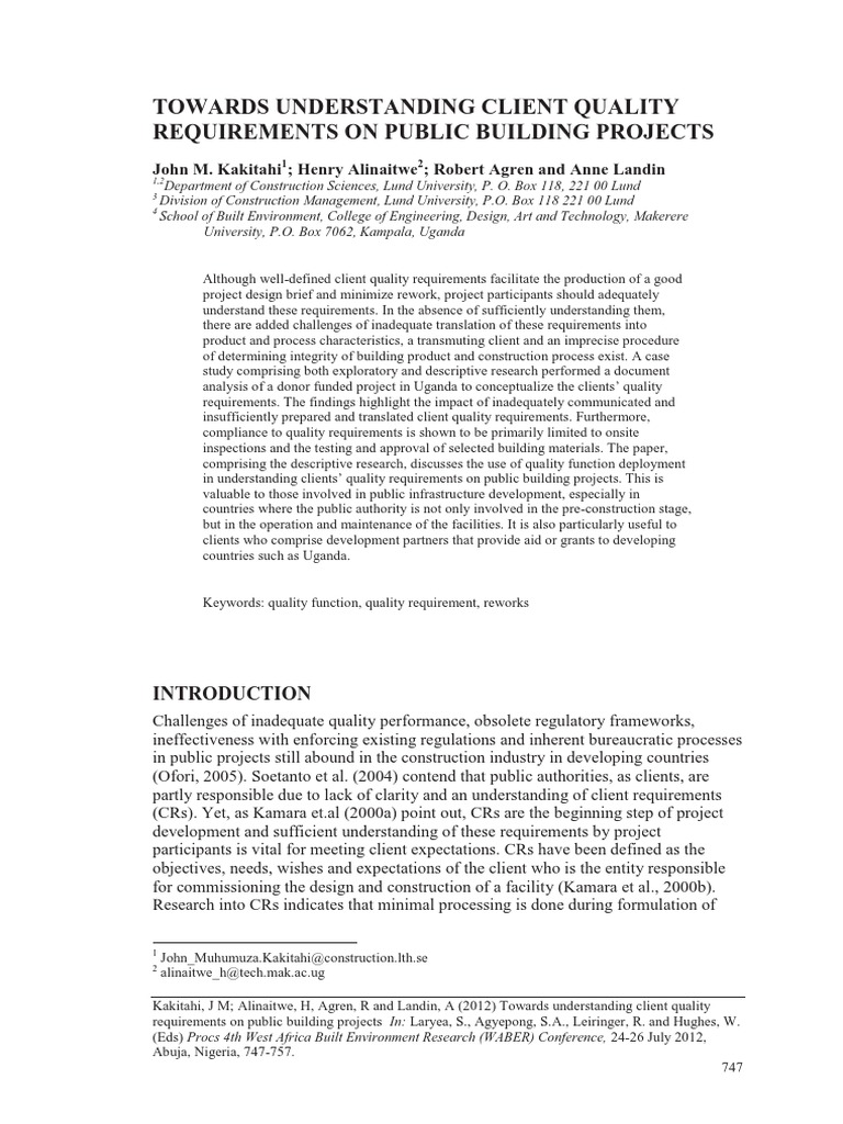 Towards Understanding Client Quality Requirements On Public Building ...