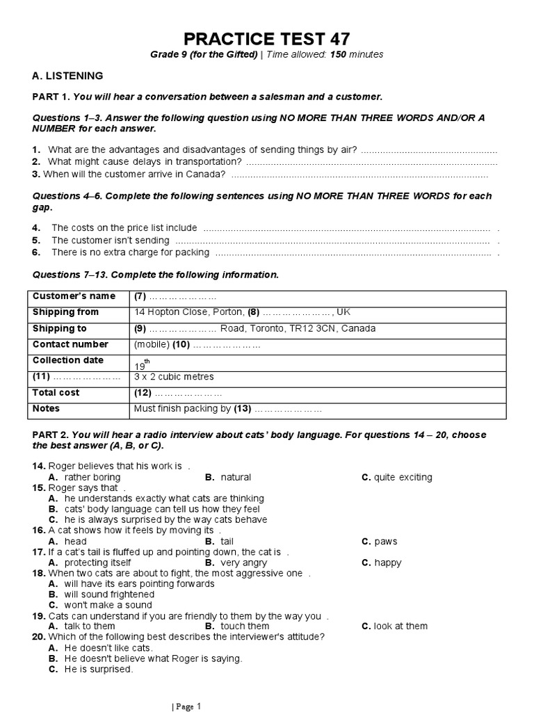 Practice Test 2 | PDF | Attention Deficit Hyperactivity Disorder | Sleep