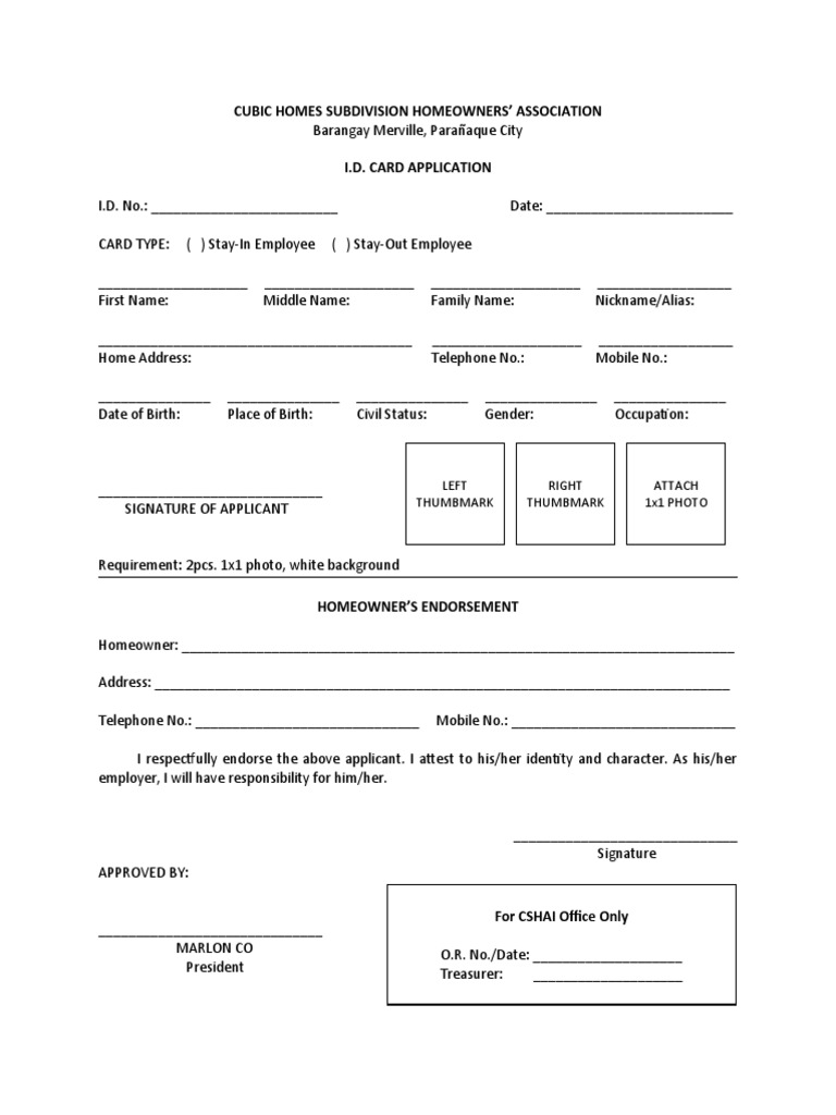 Cubic Homes Subdivision Homeowners' Association: Left Thumbmark Attach ...