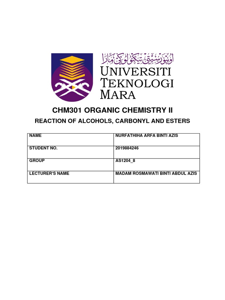 Lab Report CHM301 | PDF | Aldehyde | Alcohol