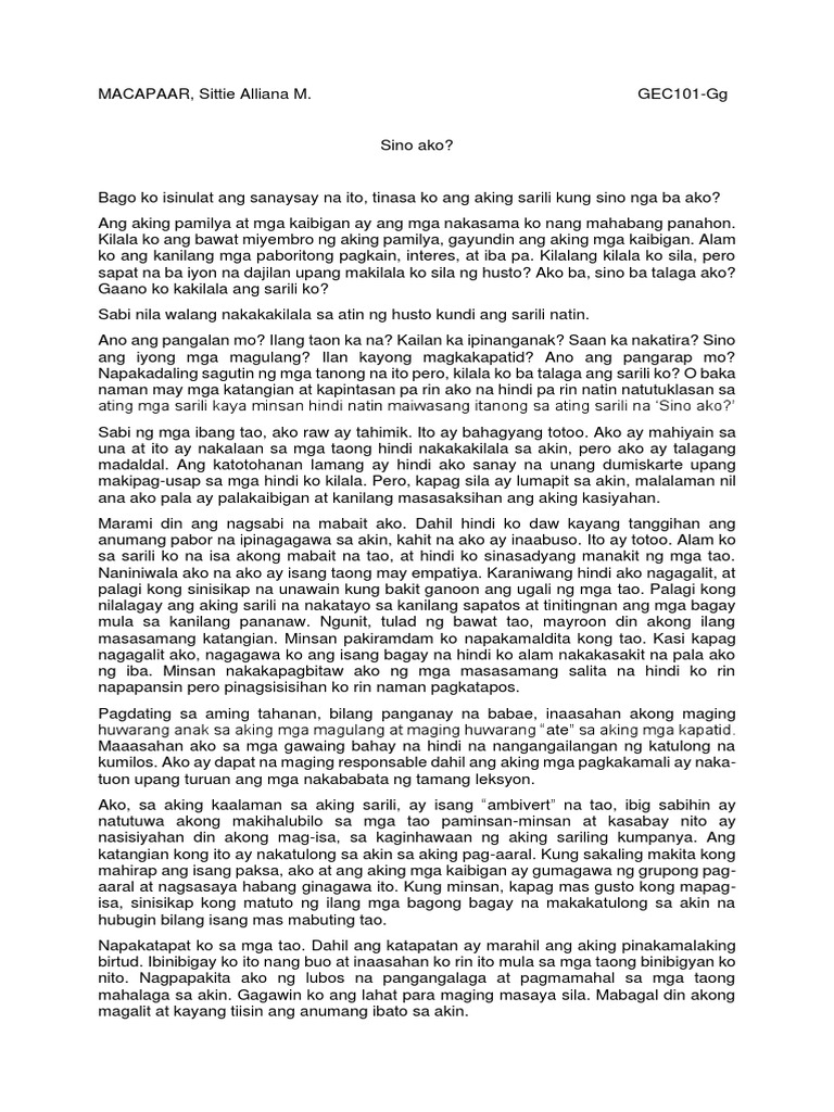 Activity 1 - Sino Ako | PDF