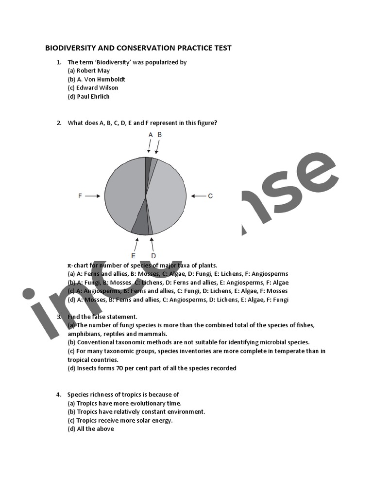 Biodiversity and Conservation Practice Test | PDF | Biodiversity ...
