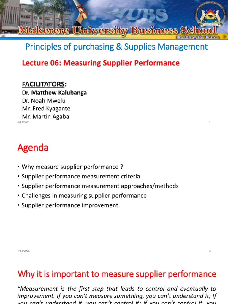 Lectures 06 Evaluating Supplier Performance 2021 Students-1 | PDF ...