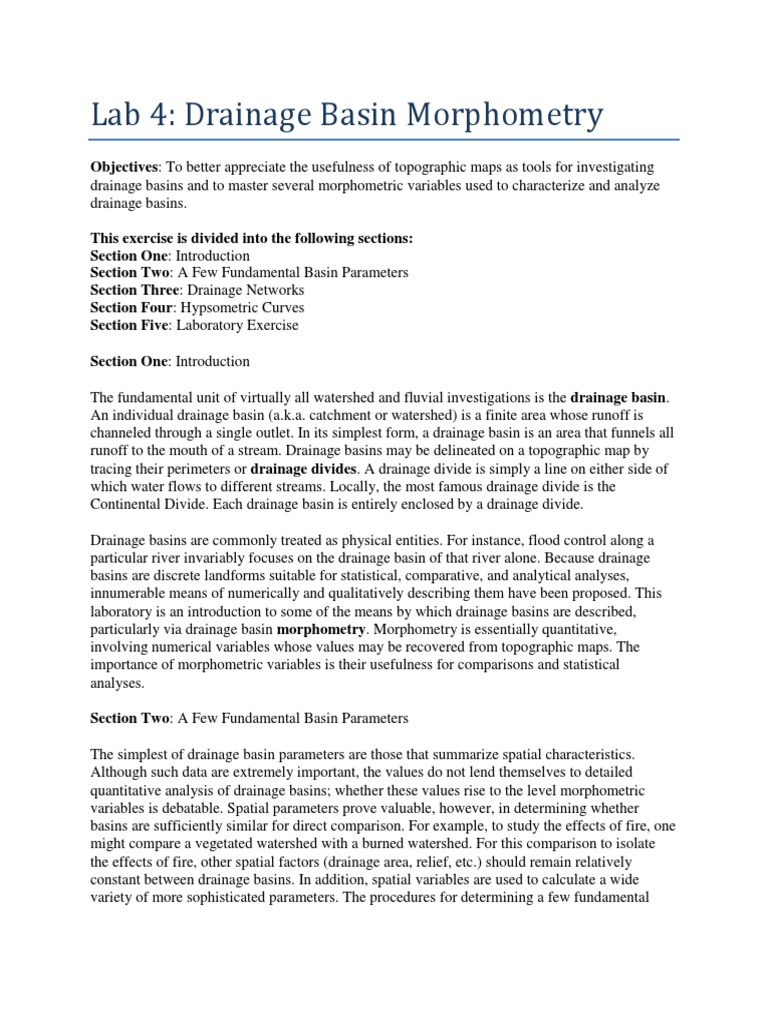 Lab 4: Drainage Basin Morphometry | PDF | Drainage Basin | Stream
