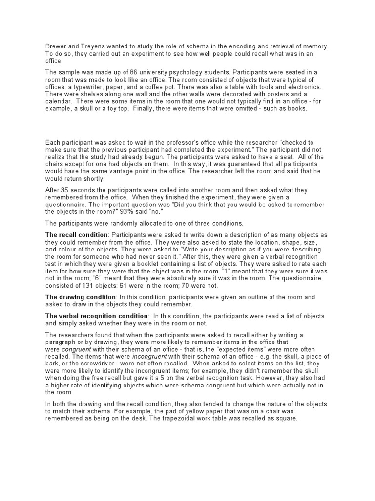 Brewer and Treyens Office Study | PDF | Schema (Psychology ...