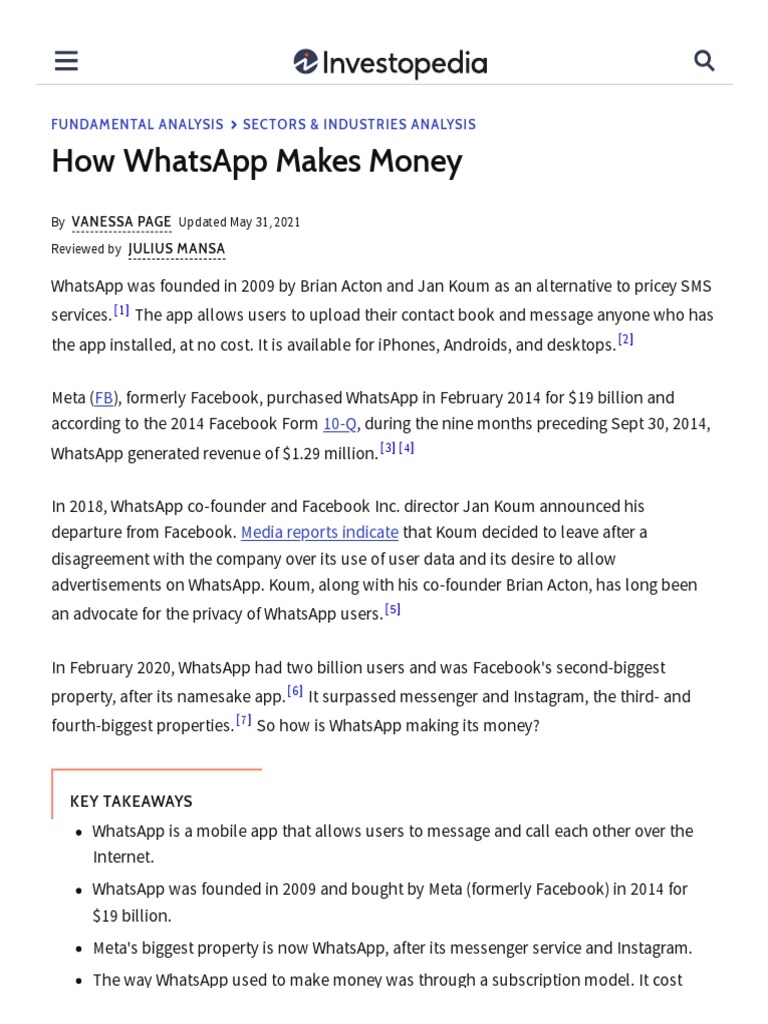 How Does Whatsapp Make Money Why Is It Free Pdf Facebook We Chat