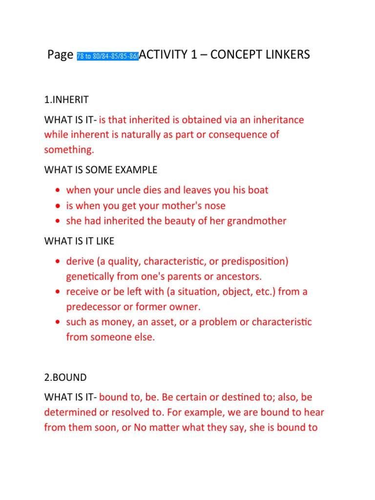Activity 1 - Concept Linkers: 1.inherit What Is It | PDF | Concept | Word