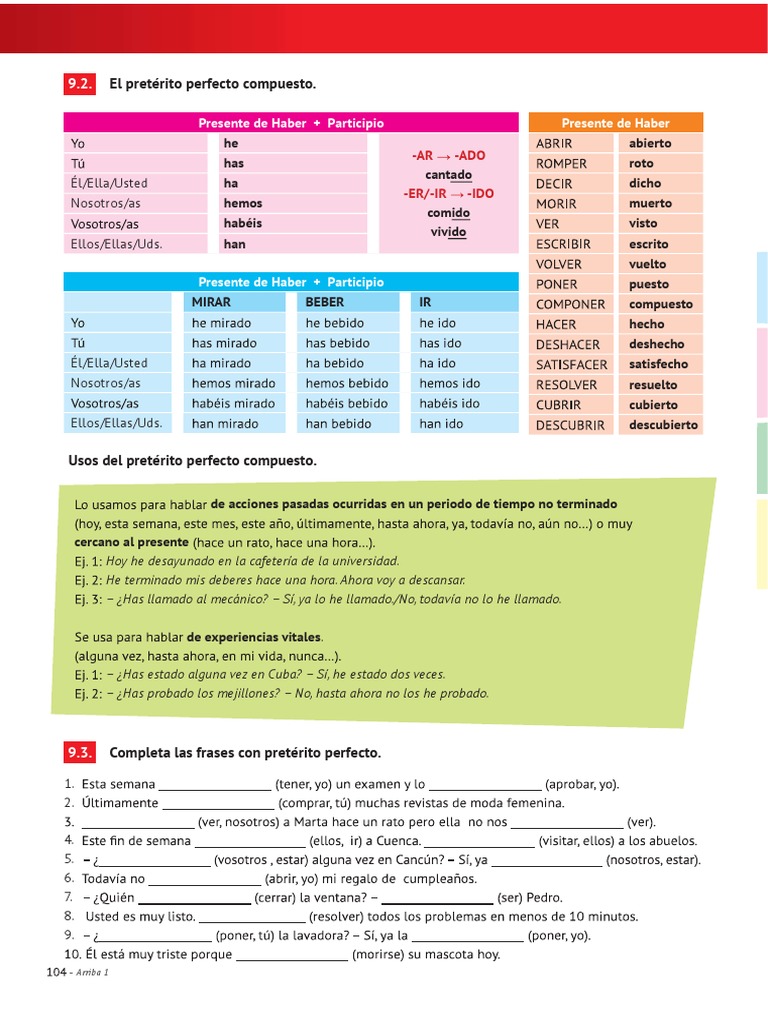 Usos del pretérito perfecto compuesto | PDF | Gramática | Lingüística