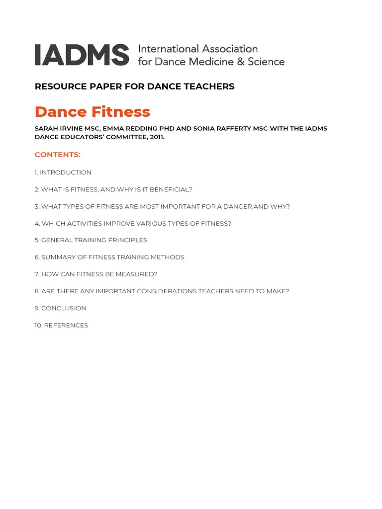 Dance Fitness: Resource Paper For Dance Teachers | PDF | Strength ...