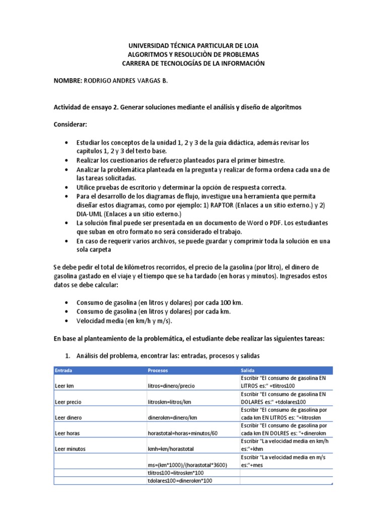 Consumo de Gasolina y Velocidad Media | PDF | Algoritmos | Informática