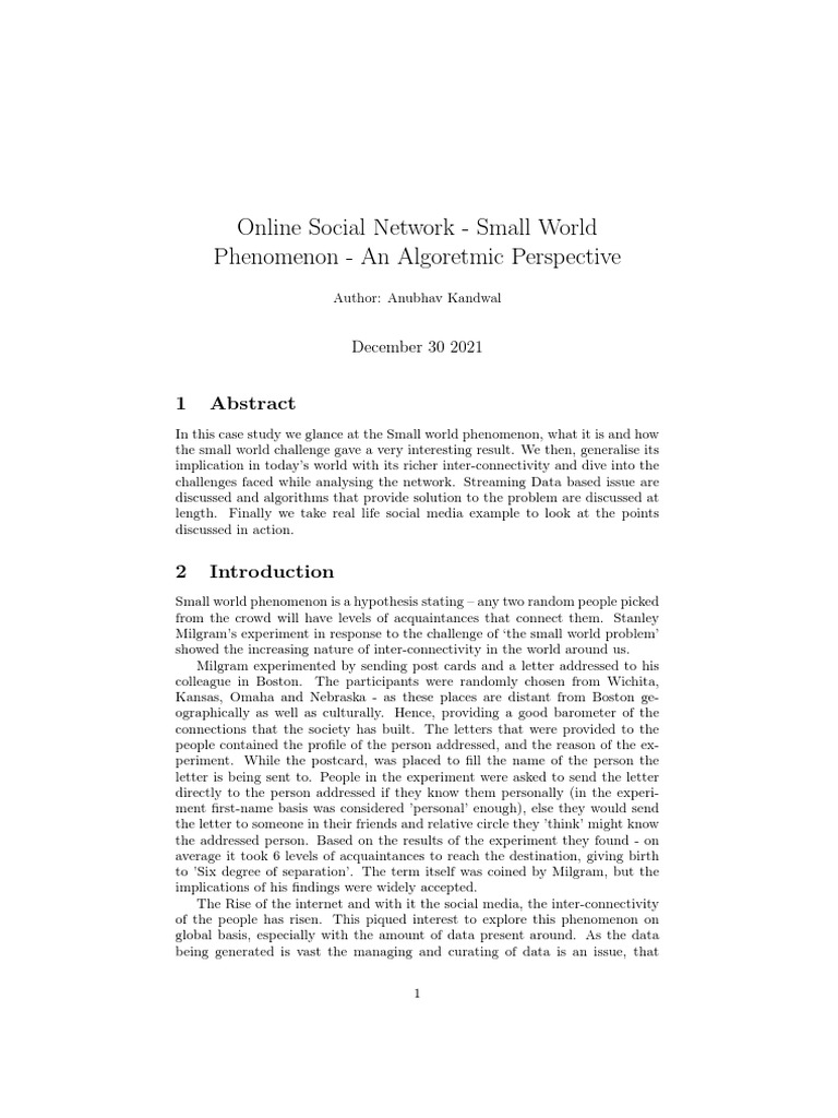 Online Social Network - Small World Phenomenon - An Algoretmic ...