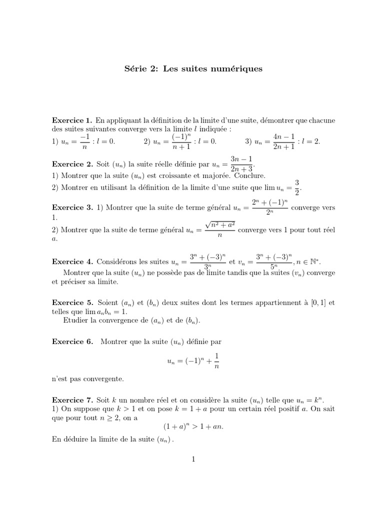 Exercices sur la convergence des suites | PDF | Séquence | Fonction ...
