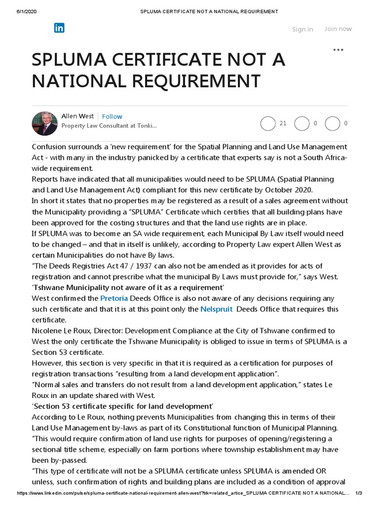 Spluma Certificate Not A National Requirement: 21 0 0 Allen West | PDF ...