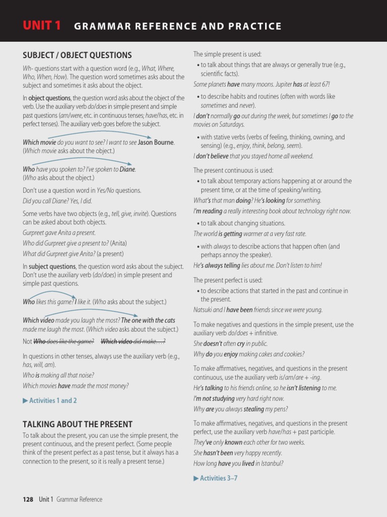 Unit 1: Grammar Reference and Practice | PDF | Verb | Grammatical Tense