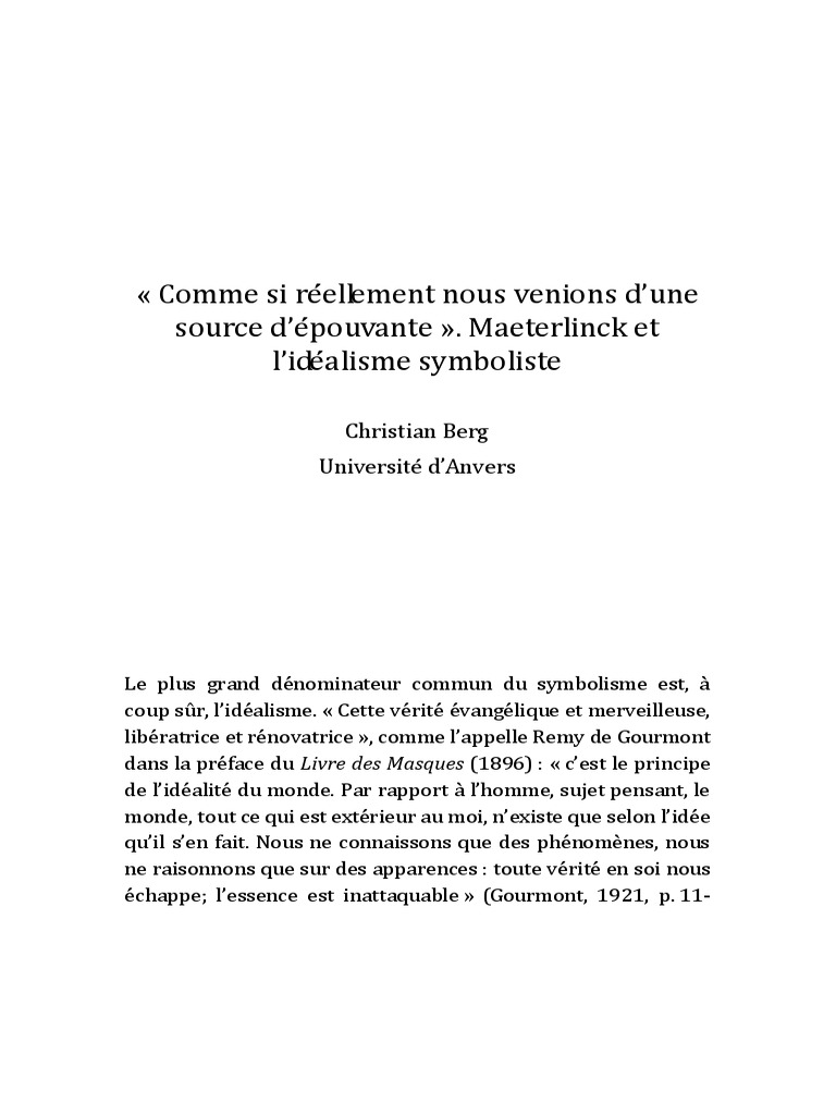 Maeterlinck et l'idéalisme symboliste | PDF | Idéalisme | Symbolisme (art)