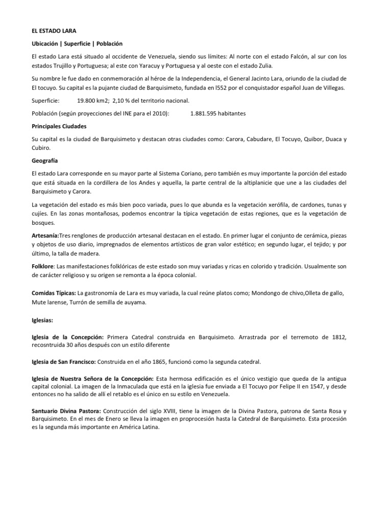 Información sobre el Estado Lara | PDF | Viajes y turismo | Historia
