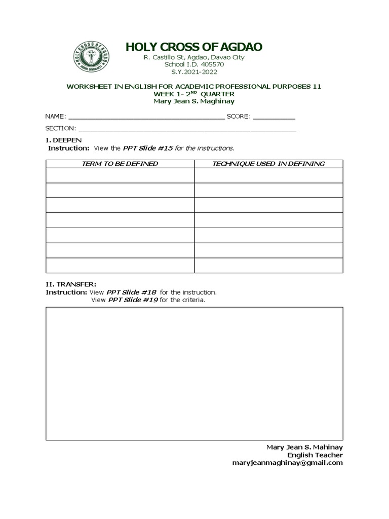 Eapp Worksheets Week1 2nd Quarter | PDF