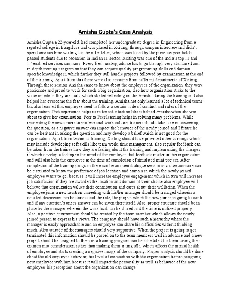 Amisha Gupta Case Analysis | PDF | Job Satisfaction | Employment
