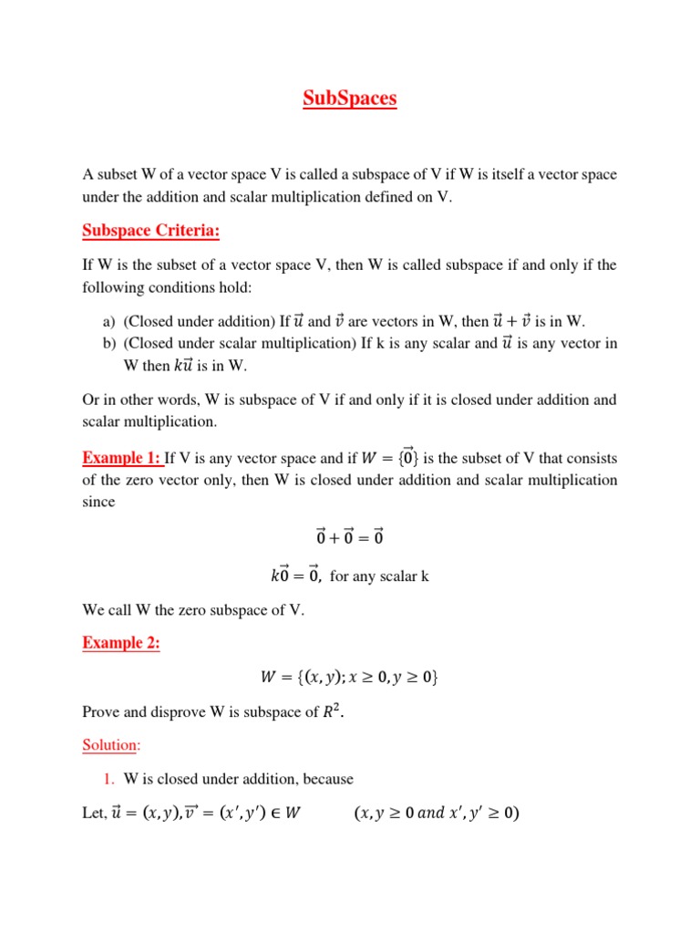 Subspaces: Subspace Criteria | PDF | Linear Subspace | Vector Space