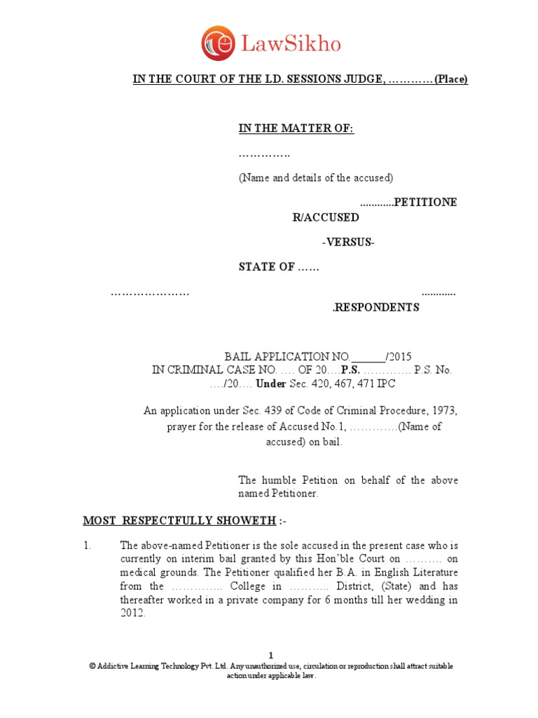 Template - Bail Petition Lyst1599 | PDF | Bail | Affidavit