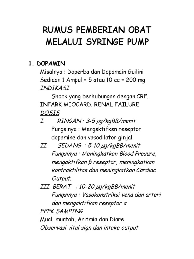 Rumus Dosis Obat dengan Syringe Pump | PDF