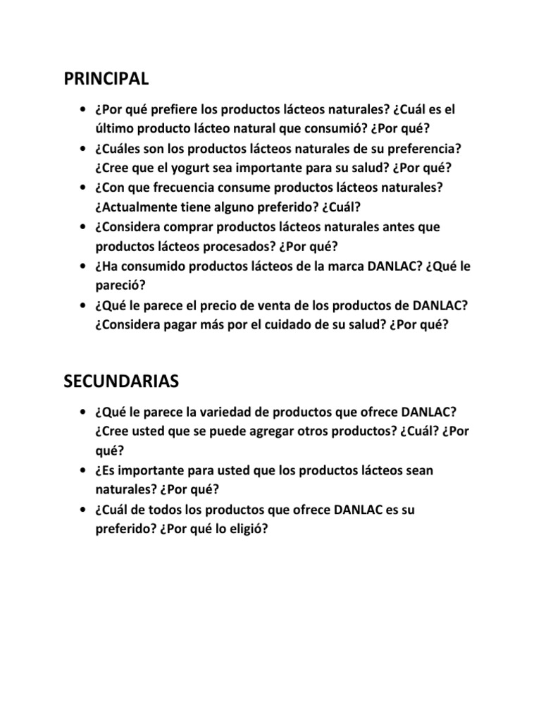 Preferencias sobre productos DANLAC | PDF | Cocina, comidas y vino ...