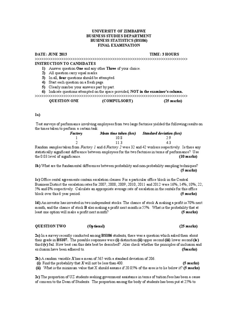 2013 Stats Final Exam Bs106 | PDF