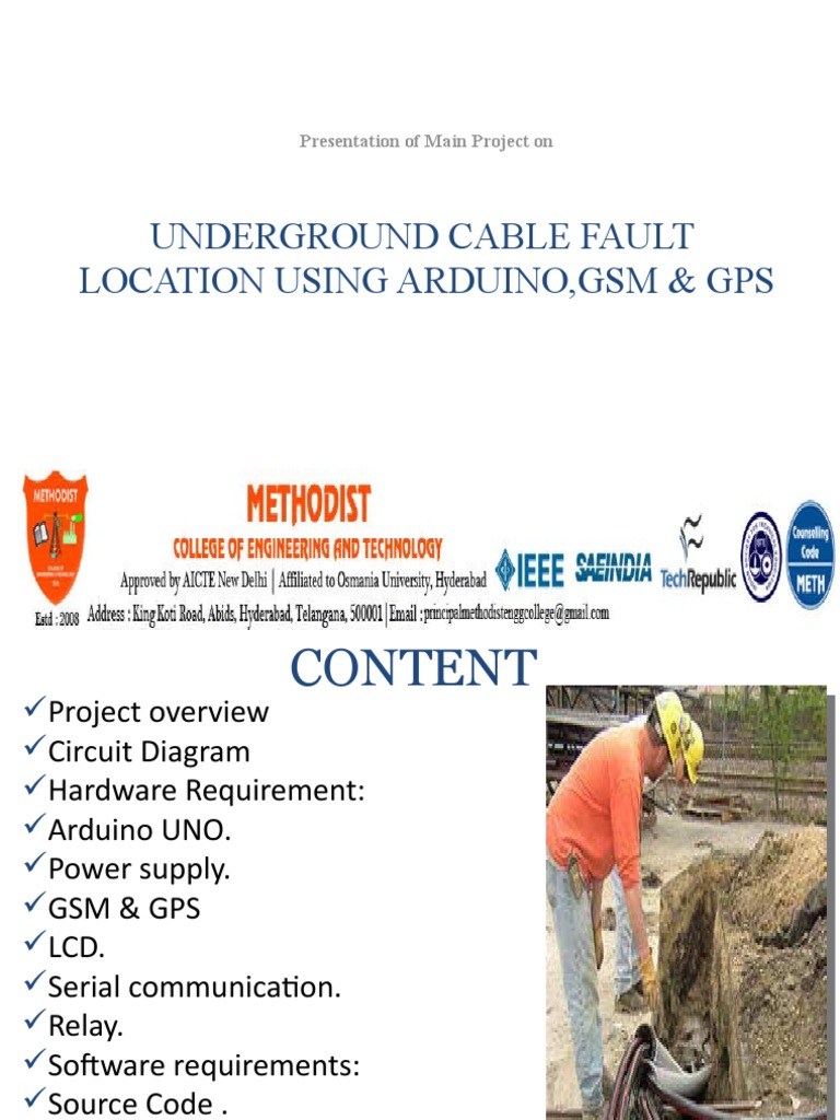 Underground Cable Fault Location Using Arduino, GSM & GPS: Presentation of Main Project On | PDF ...