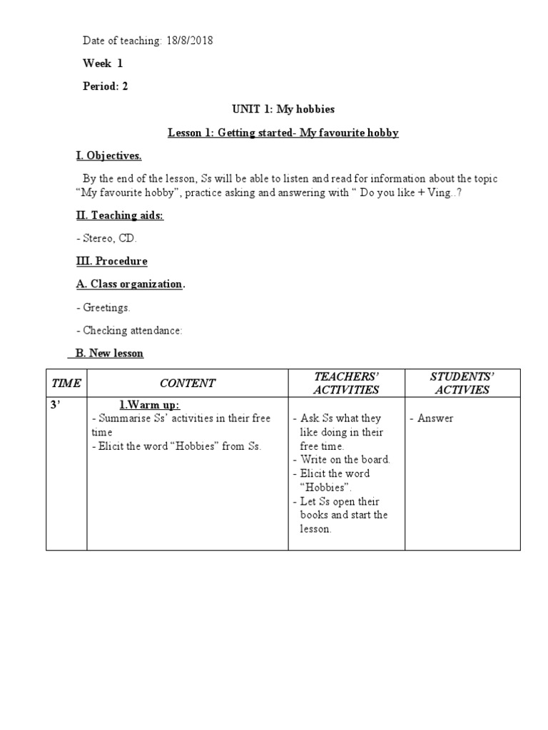 My Hobbies Lesson Plan for Students | PDF | Hobbies | Teachers