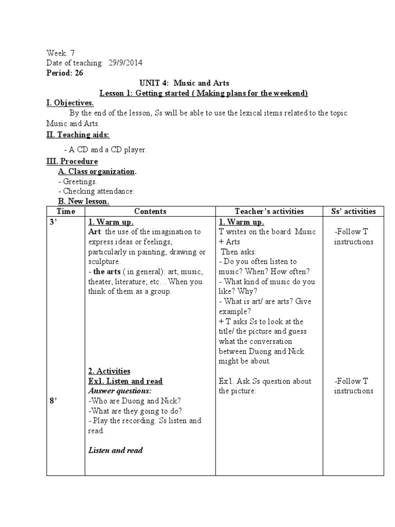 Music and Arts Lesson Plans Overview | PDF | Teachers | Vocabulary