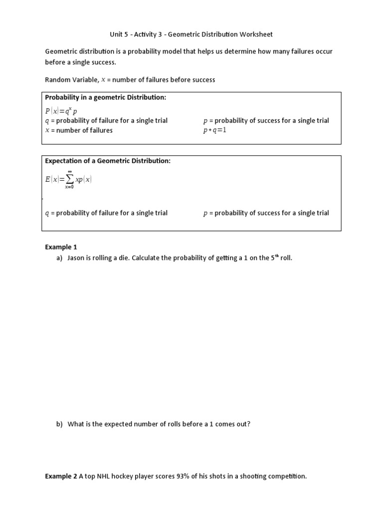Unit 5 - Activity 3 - Geometric Distribution Worksheet | PDF