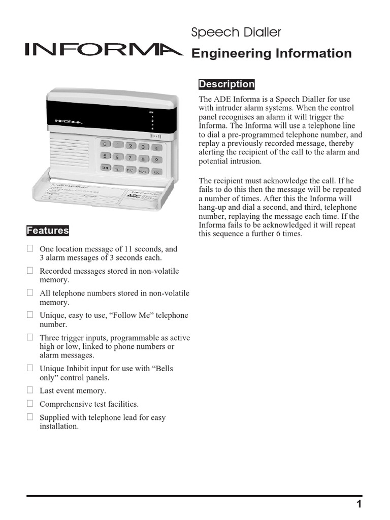 Speech Dialler Engineering Information: Description | PDF | Electrical ...