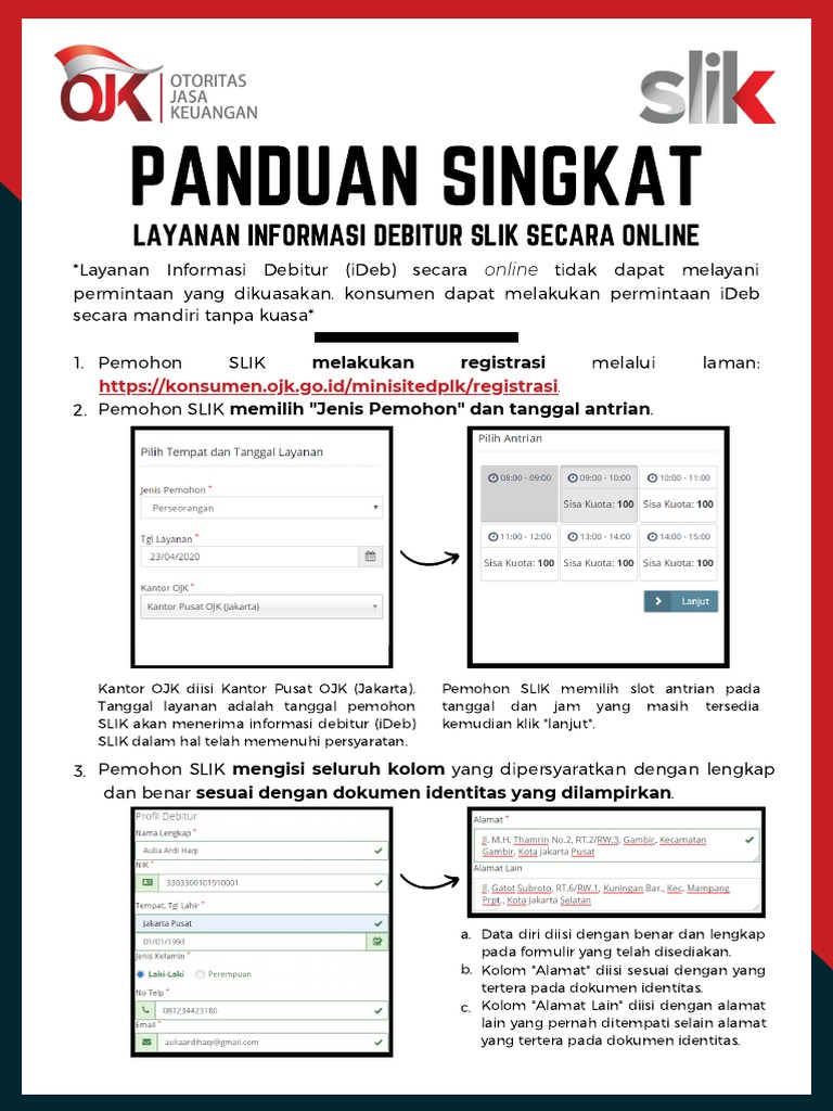 Panduan Singkat Layanan Informasi Debitur SLIK Secara Online | PDF