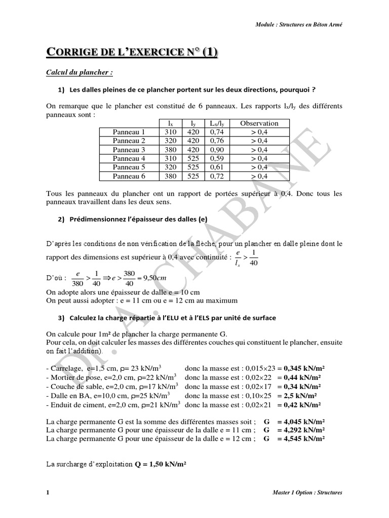 Corrigé de Lexercice 01 Structures en BA 2020-2021 | PDF | Béton armé | Matériaux de construction