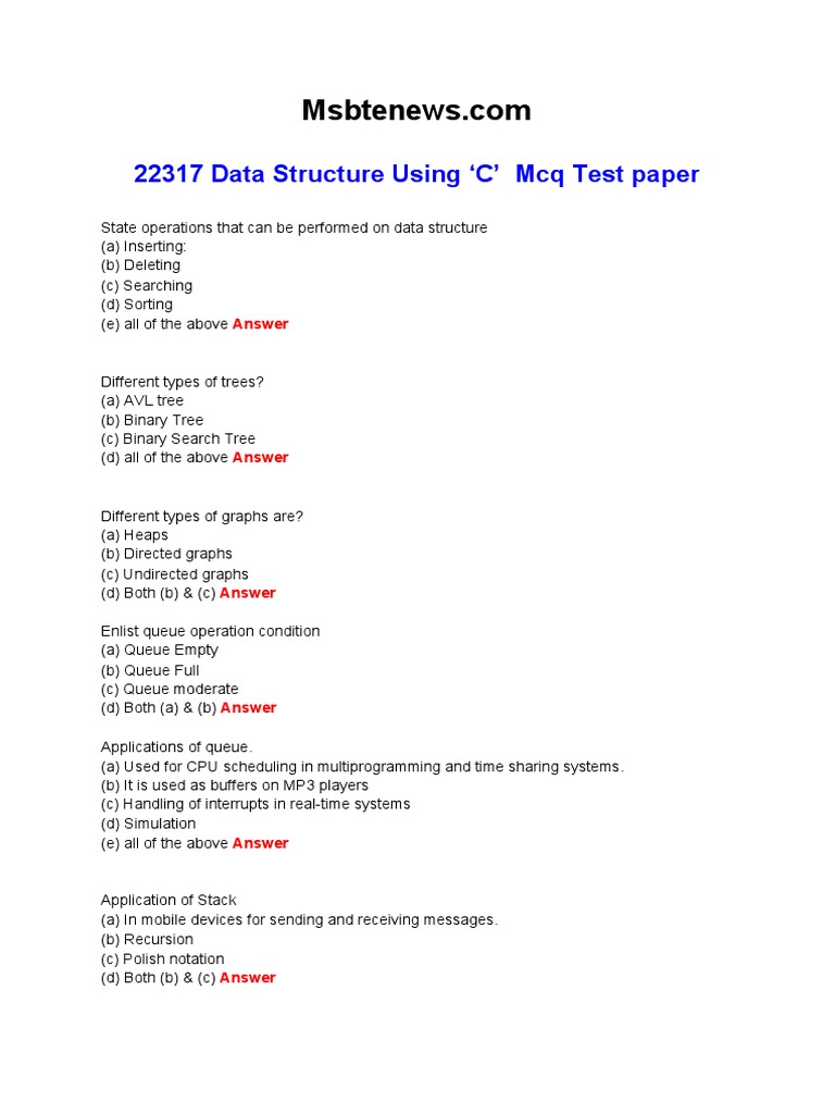 (Join AICTE Telegram Group) 22317-Data-Structure-Using - C-MCQ | PDF | Array Data Structure ...
