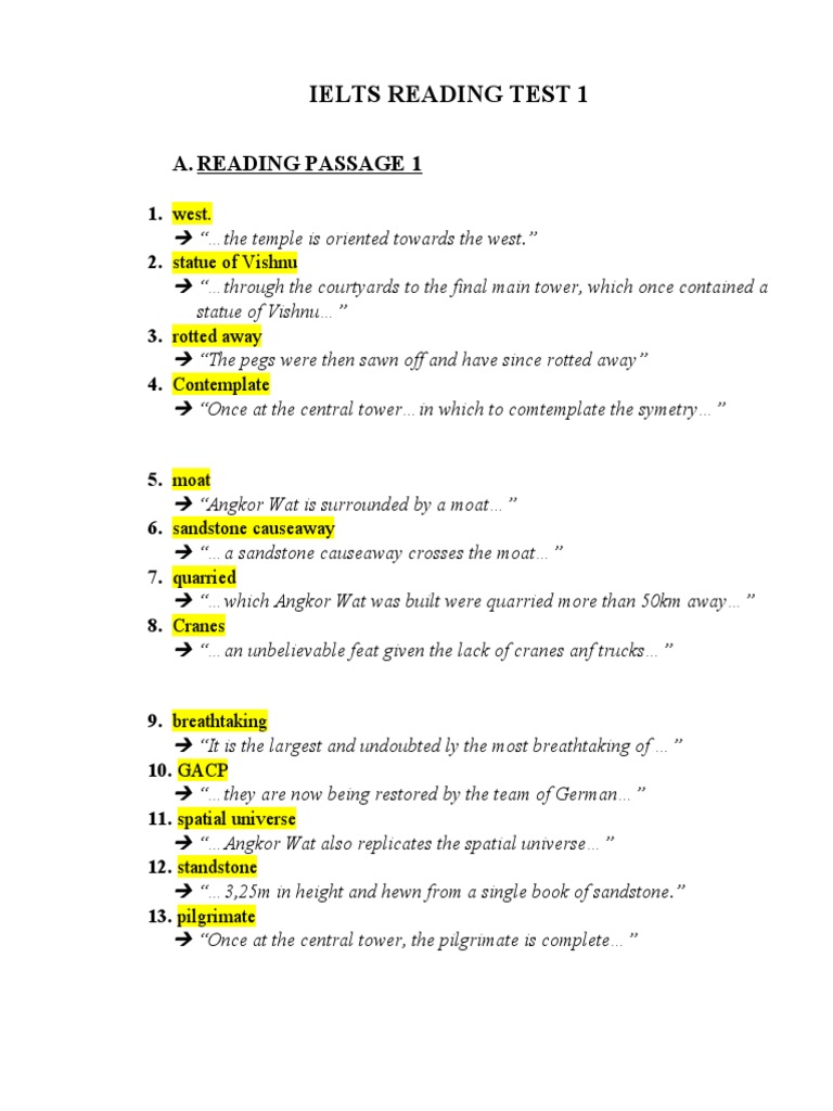 Ielts Reading Test 1 | PDF | Angkor Wat | Angkor