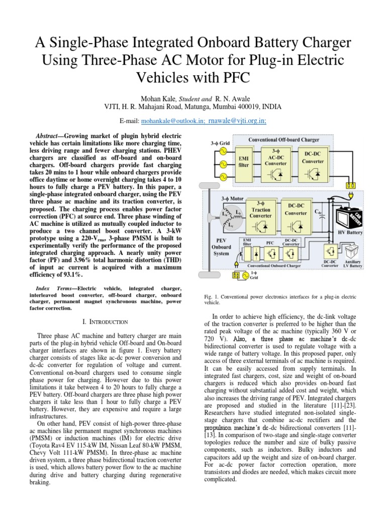 A Single-Phase Integrated Onboard Battery Charger Using Three-Phase AC ...