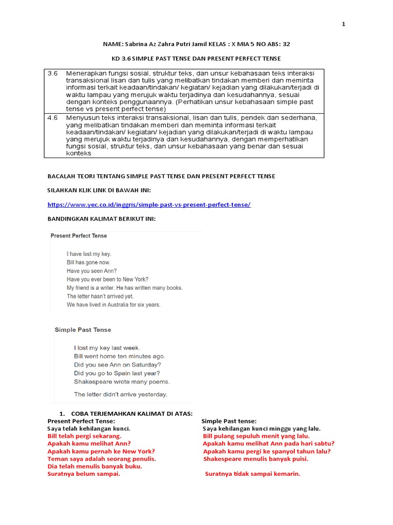 Simple Past vs Present Perfect Tense | PDF
