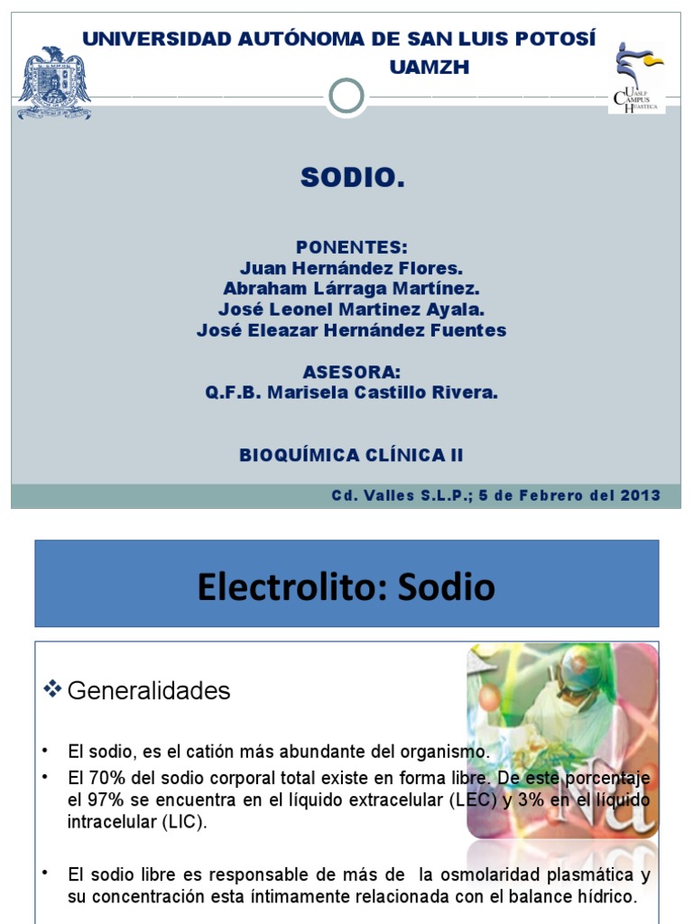 Electrolito Sodio | PDF | Sodio | Fisiología