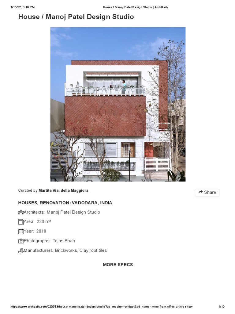 House - Manoj Patel Design Studio - ArchDaily | PDF | Tile | Roof